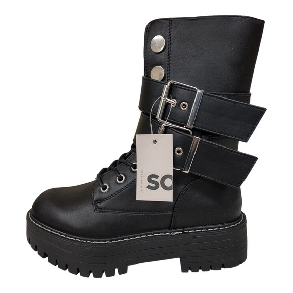 SO | Shoes | So Bookcase Womens Gothic Platform Buckle Black Combat ...